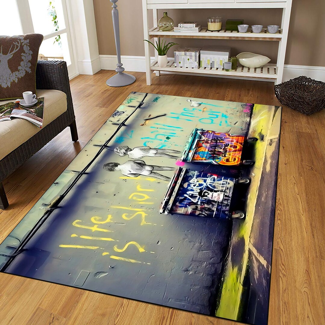 Banksy Peeing Boys Rugs, Salon Rugs, Life is Short Graffitti Rugs, Thin ...