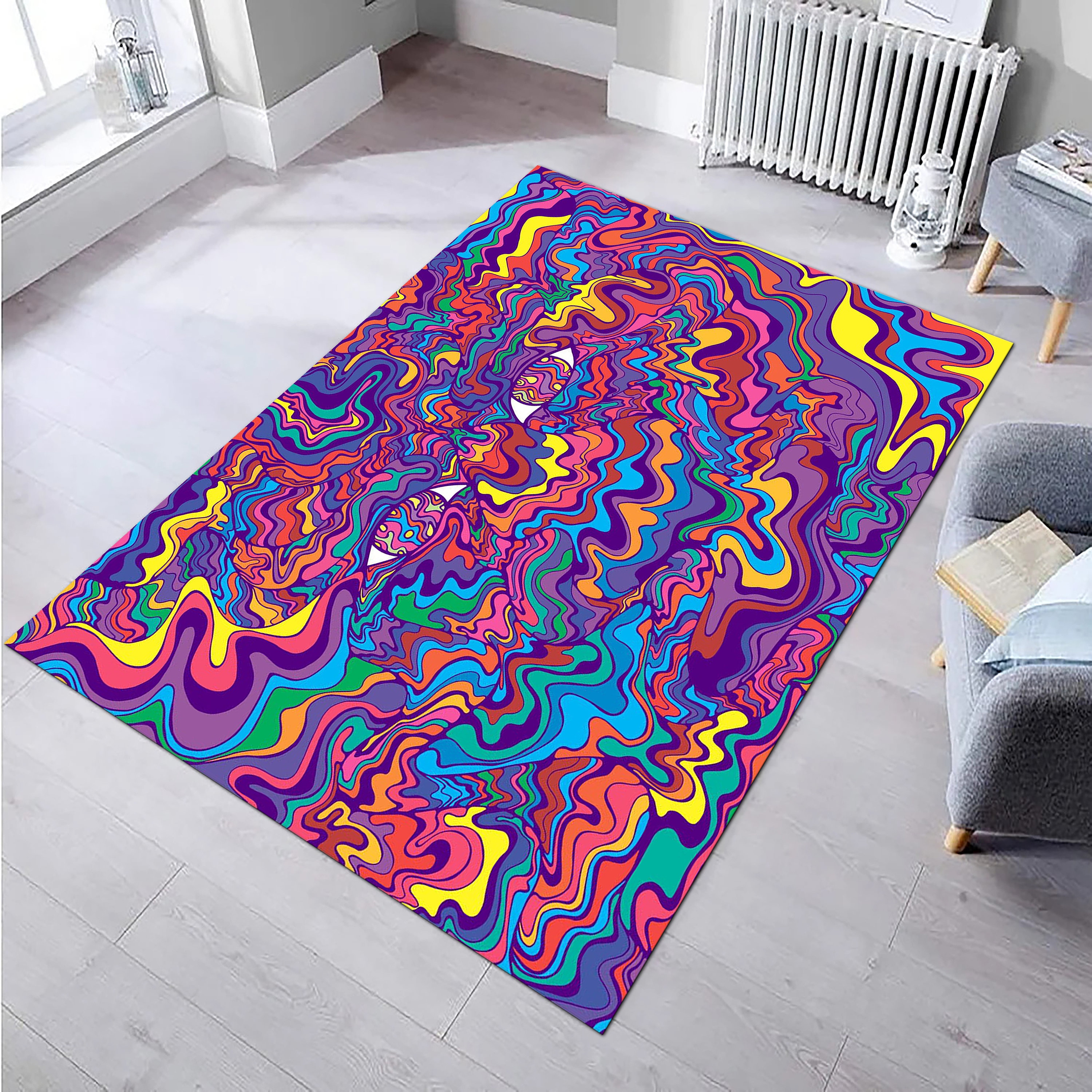 Psychedelic Tapestry Rug, Trippy Tapestries Art Rug, Modern Rugs, Anti ...