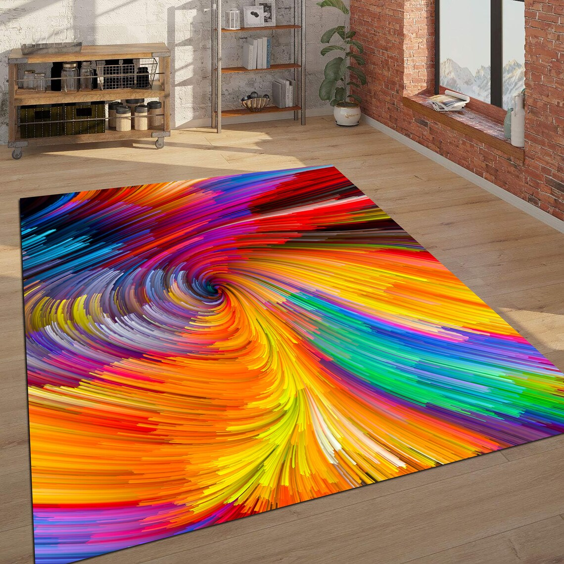 Abstract Watercolor Rug, Colorful Swirl Design, Non-slip Cotton Base - Etsy