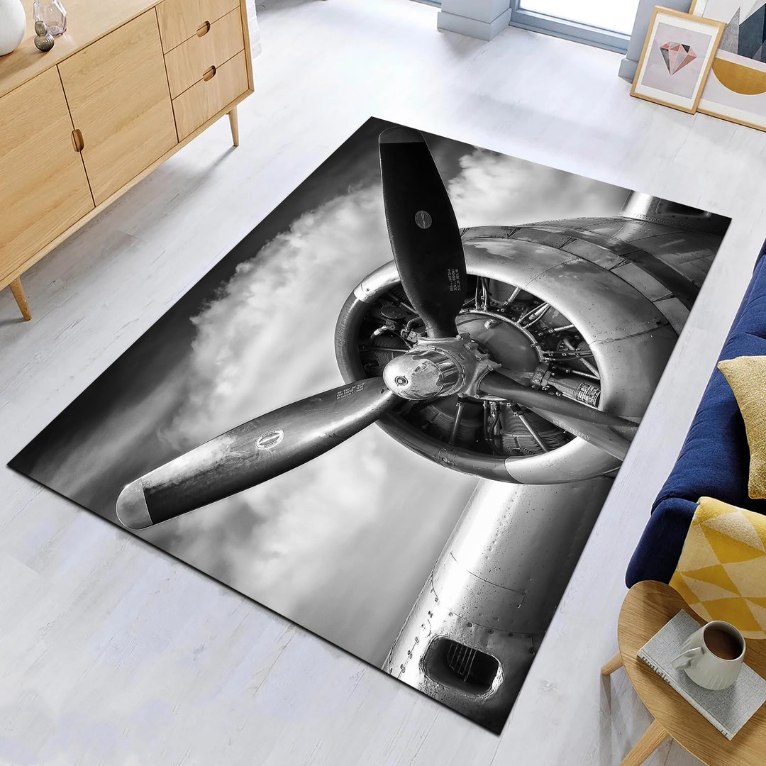 Airplane Decor Rug, Airplane Prop Art, Flight Mat, Plane Engine Photo ...