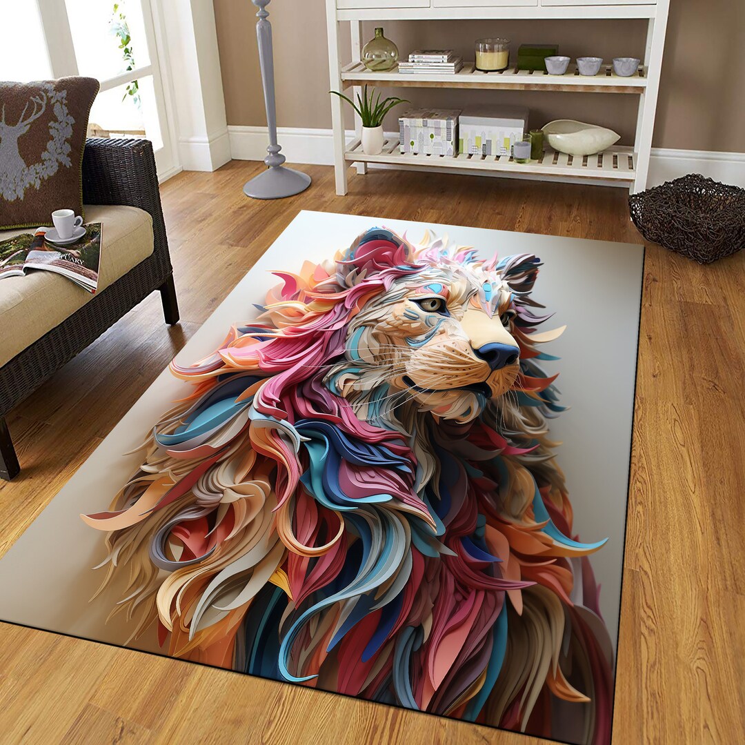 Lion Rug, Colorful Lion Rug, Abstract Animal Rug, Gift Lion Rug, Cool ...