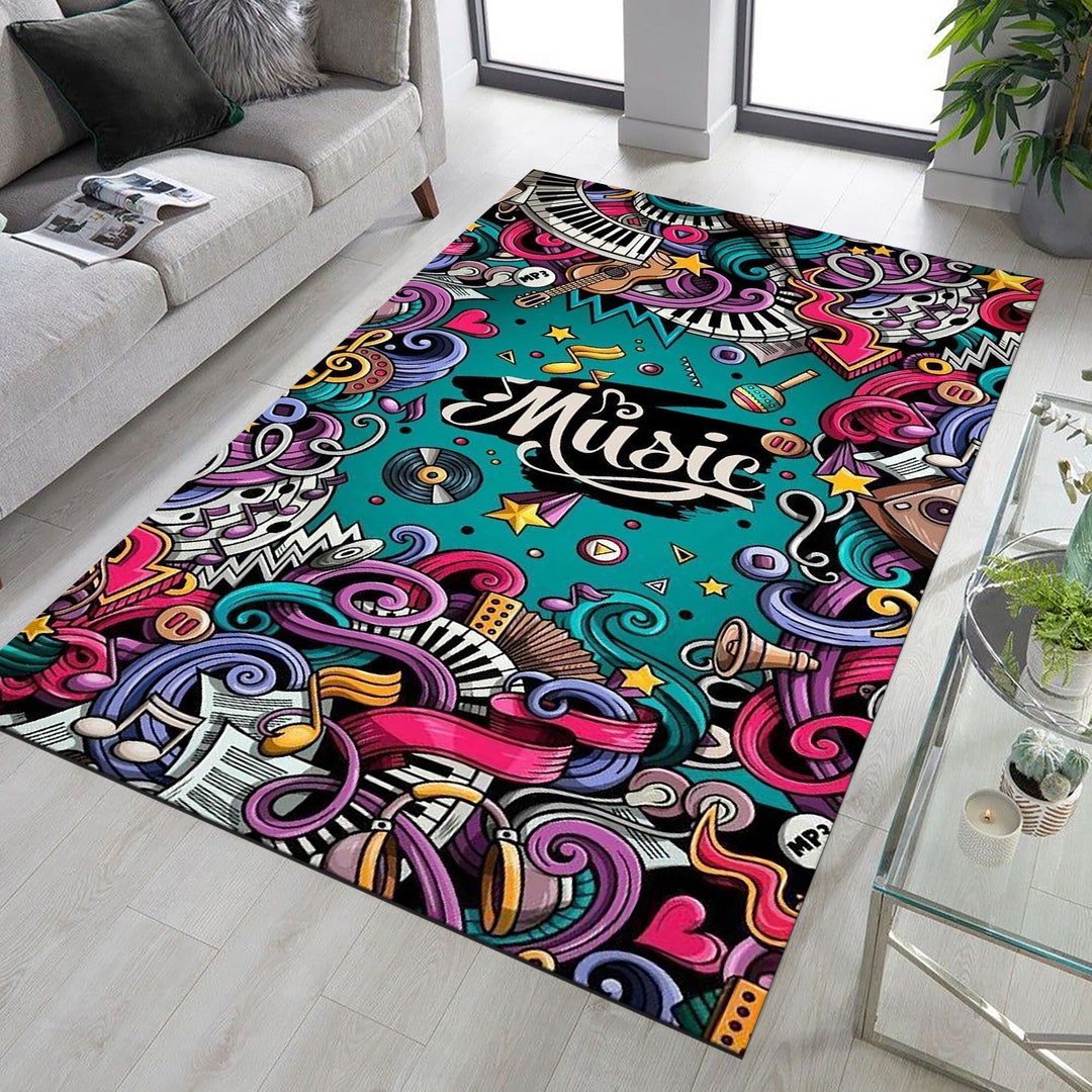Music Area Rug, Musical Notes Art, Abstract Area Rug, Music Rug ...