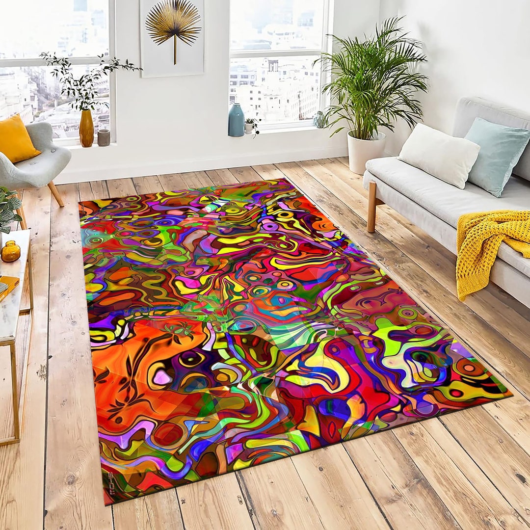 Psychedelic Tapestry Rug, Trippy Tapestries Art Rug, Modern Rugs, Anti ...