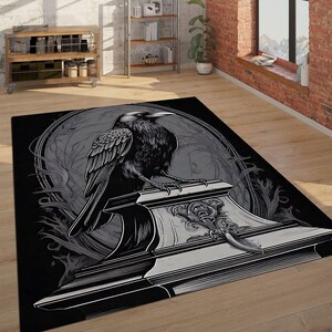 Gothic Raven Rug, Goth Crow Rug With Ankh and Pentagram Symbols, Gothic ...