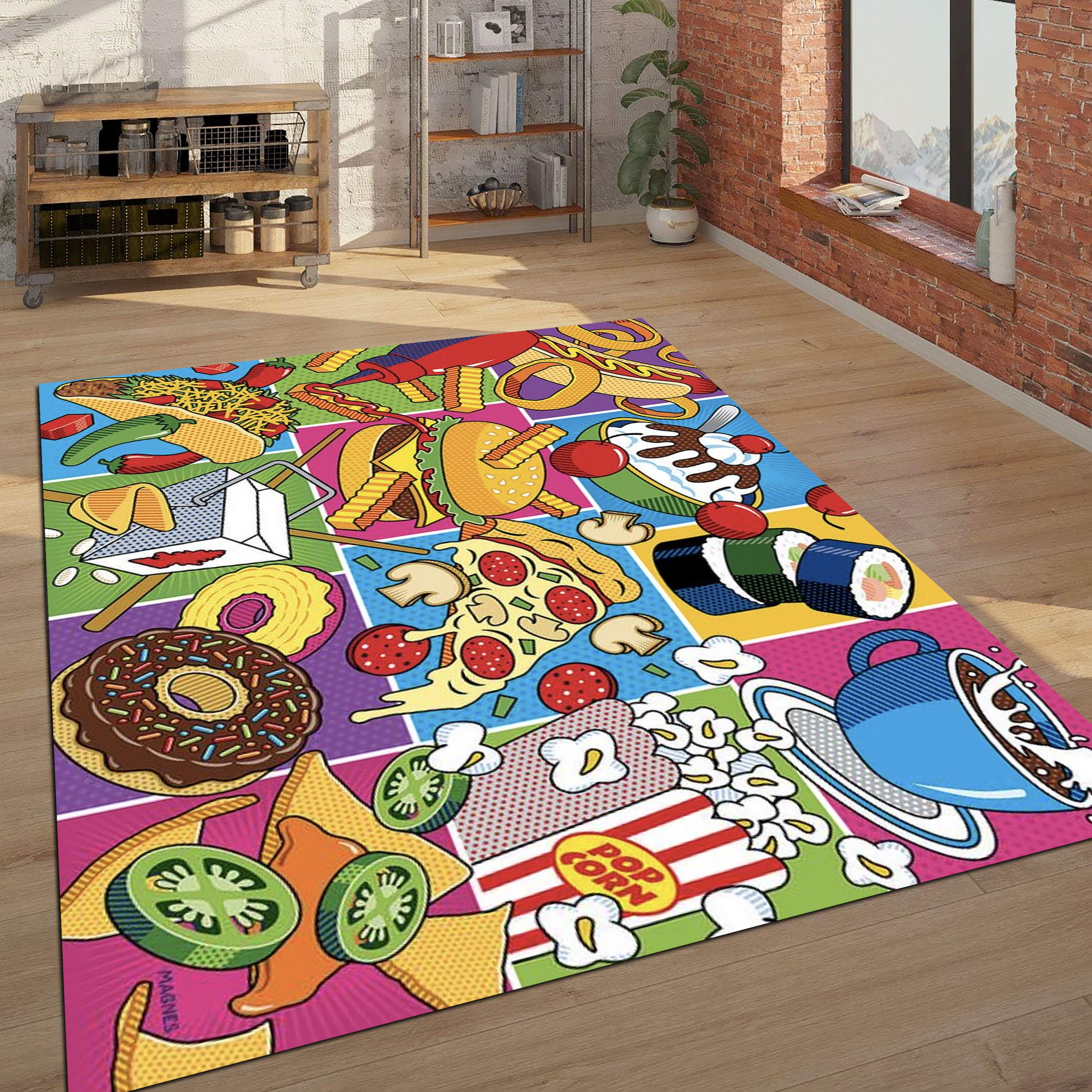 Snack Rug, Pop Art Rug, Comic Rug, Hamburger Rug, Kitchen Rug, Food ...
