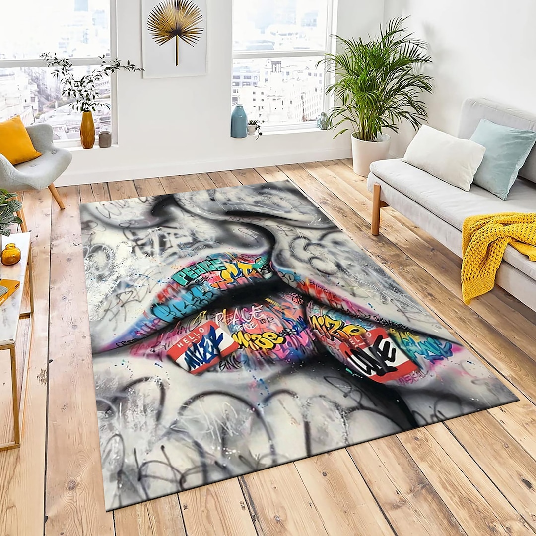 Banksy Kiss Rug, Graffiti Rug, Kissing Couple Rug, Non Slip Rug, Love ...