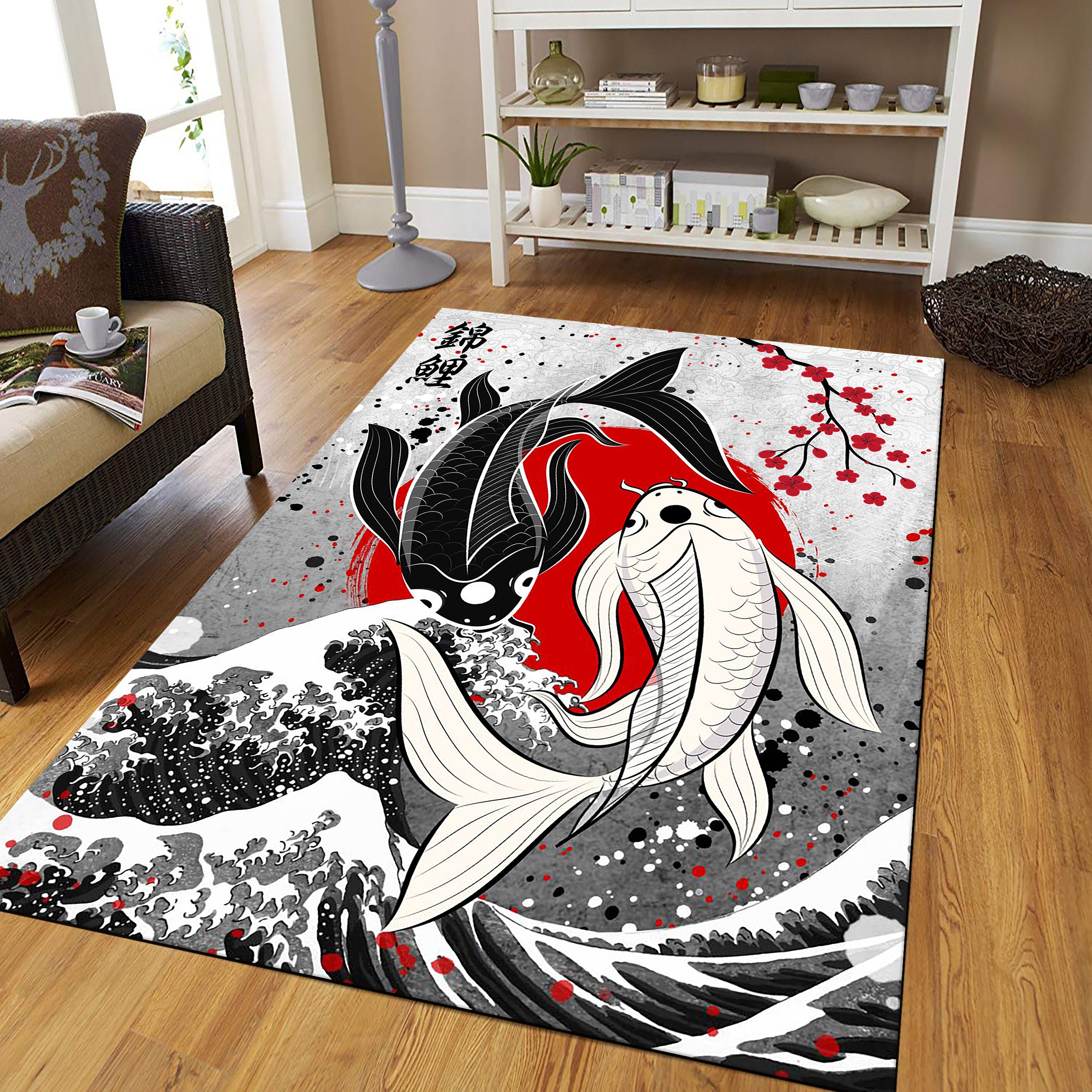 Yin Yangkoi Fishesjapanese Rugfish Pattern Rugyin and Yang - Etsy