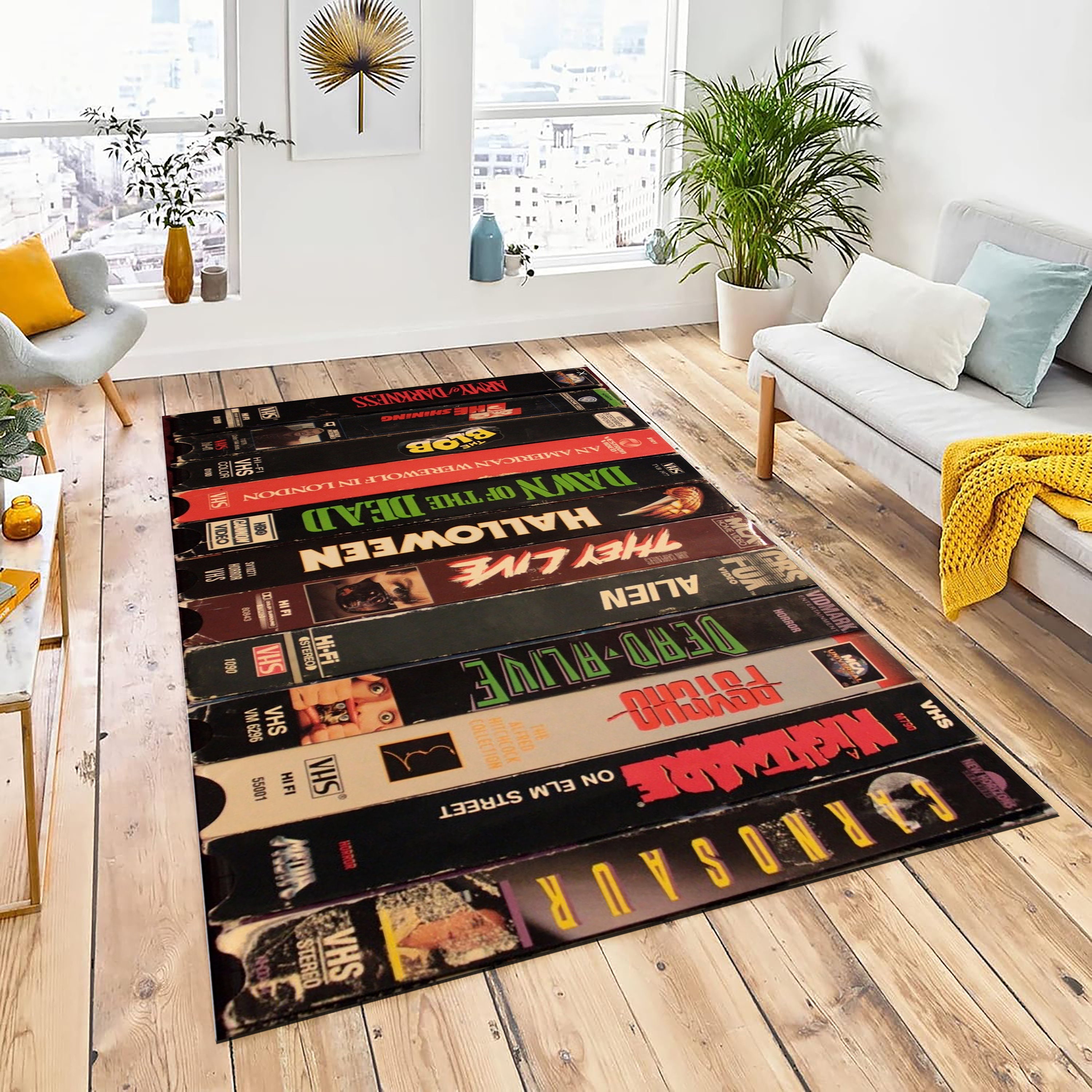 Nostalgic Retro Style Vhs Case Themed Horror Movie Room Rug, Classic ...