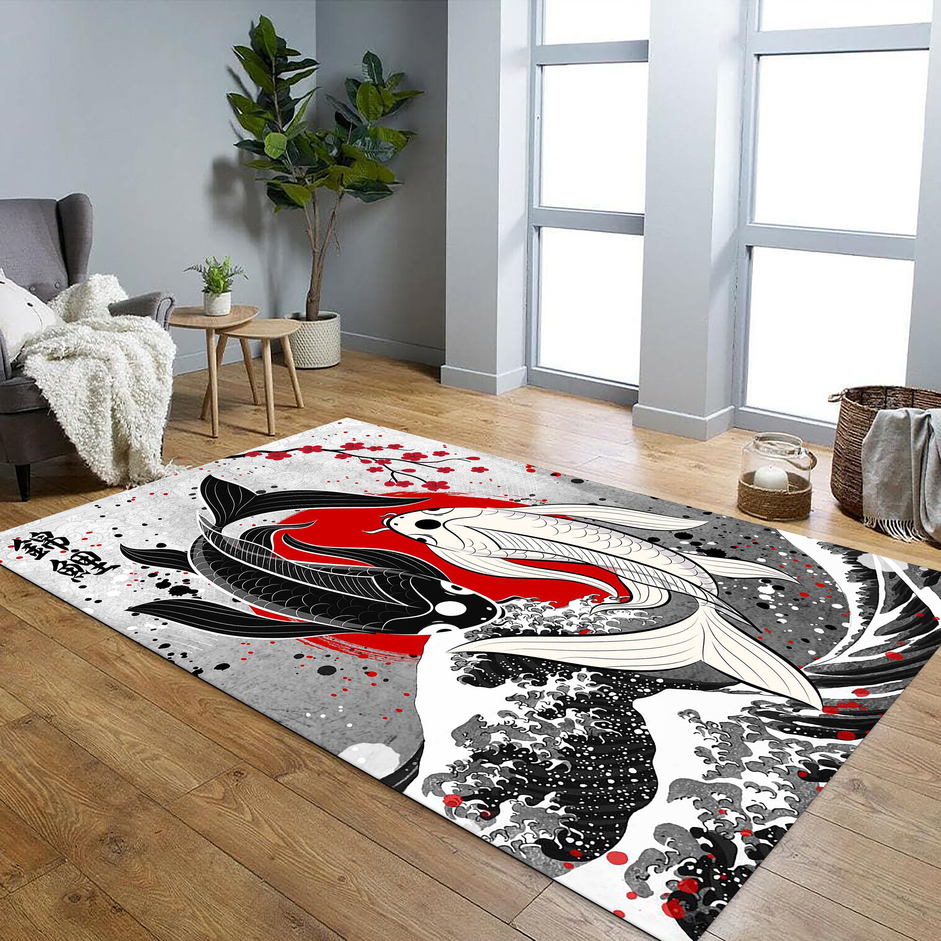 Yin Yangkoi Fishesjapanese Rugfish Pattern Rugyin and Yang - Etsy