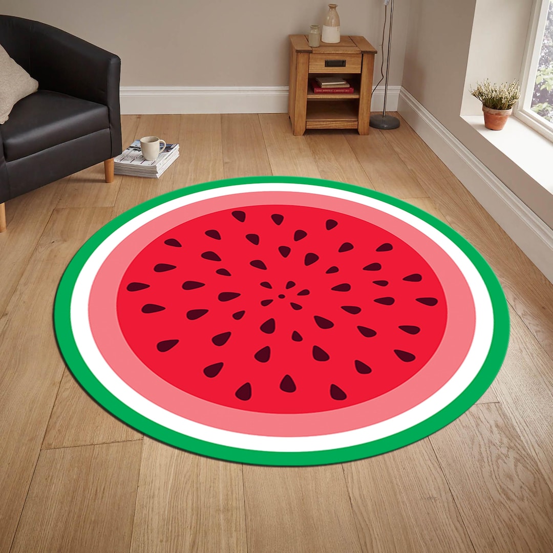 Watermelon Rug, Round Kitchen Carpet, Fruit Decor, Play Room Decor Cute ...