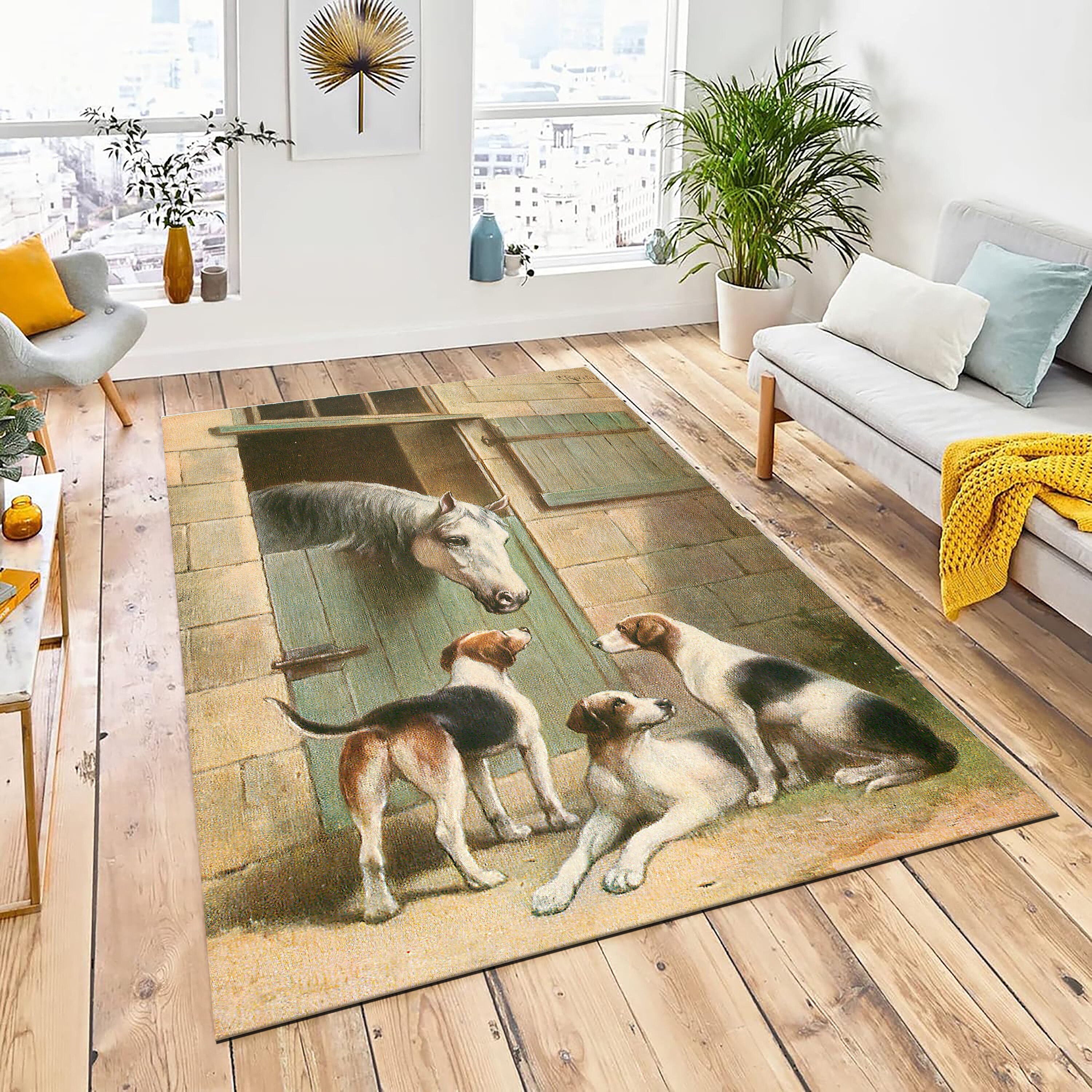 Horse and Dogs Rug, Cute Animal Rug, Farm Rug, Dog Theme Rug, Horse ...