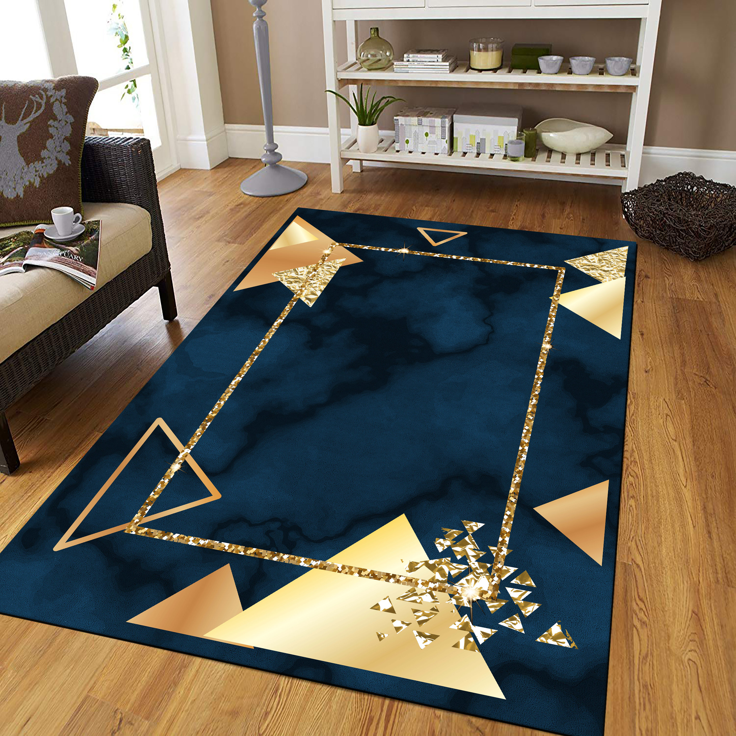 Blue and Gold Marble Texture Rug, Lxuury Home Decor, Modern Rug ...