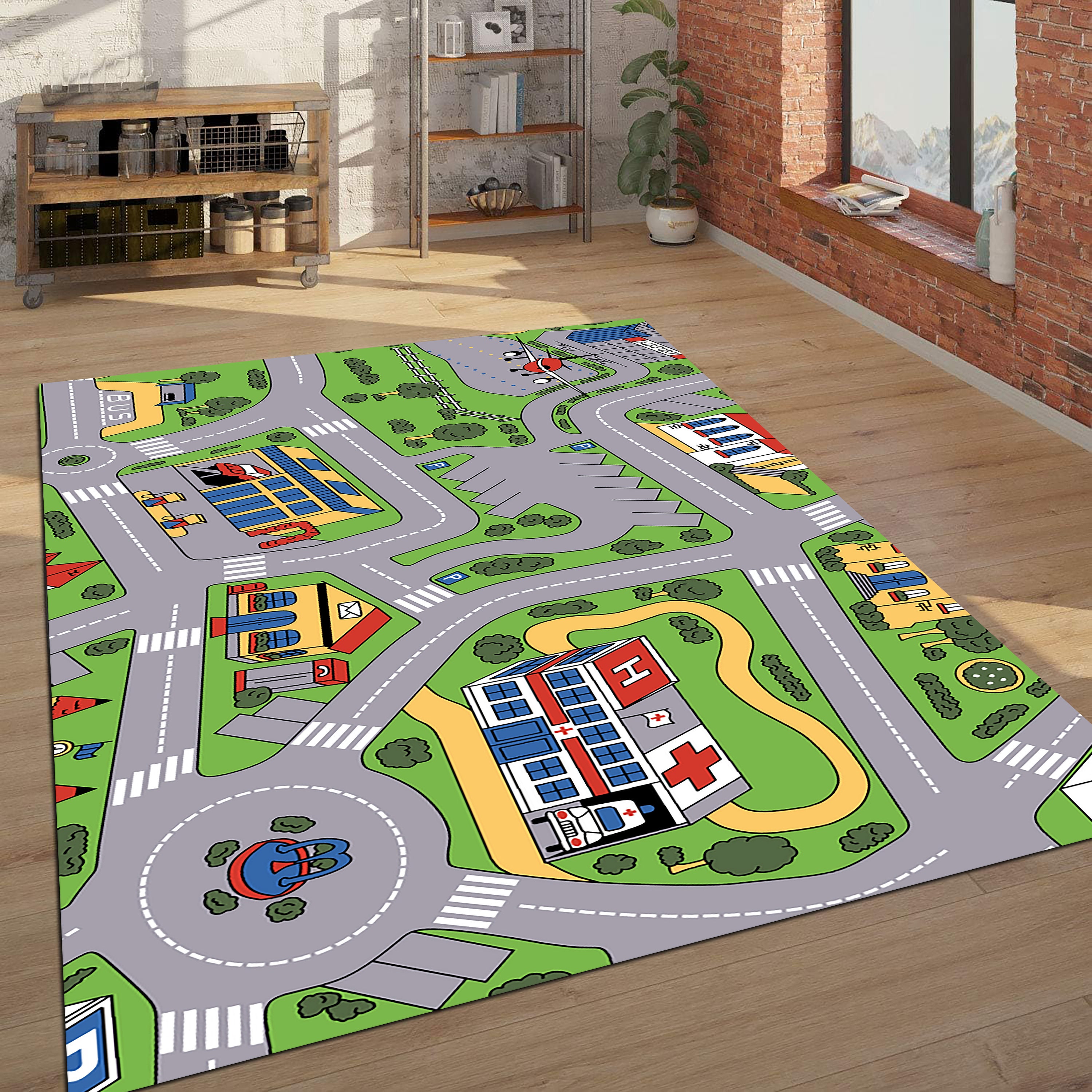 City Road Map Rug, Play Room Carpet, Activity Mat, Nursery Decor, Kids ...