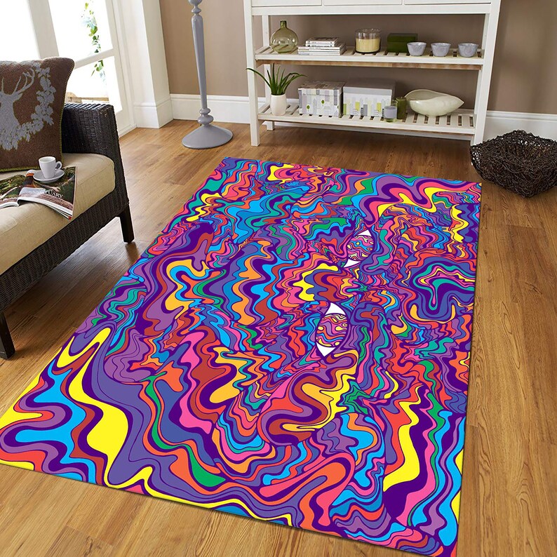 Psychedelic Tapestry Rug, Trippy Tapestries Art Rug, Modern Rugs, Anti ...