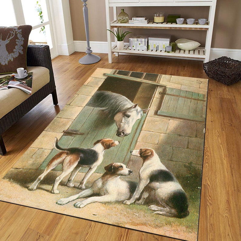 Horse and Dogs Rug, Cute Animal Rug, Farm Rug, Dog Theme Rug, Horse ...