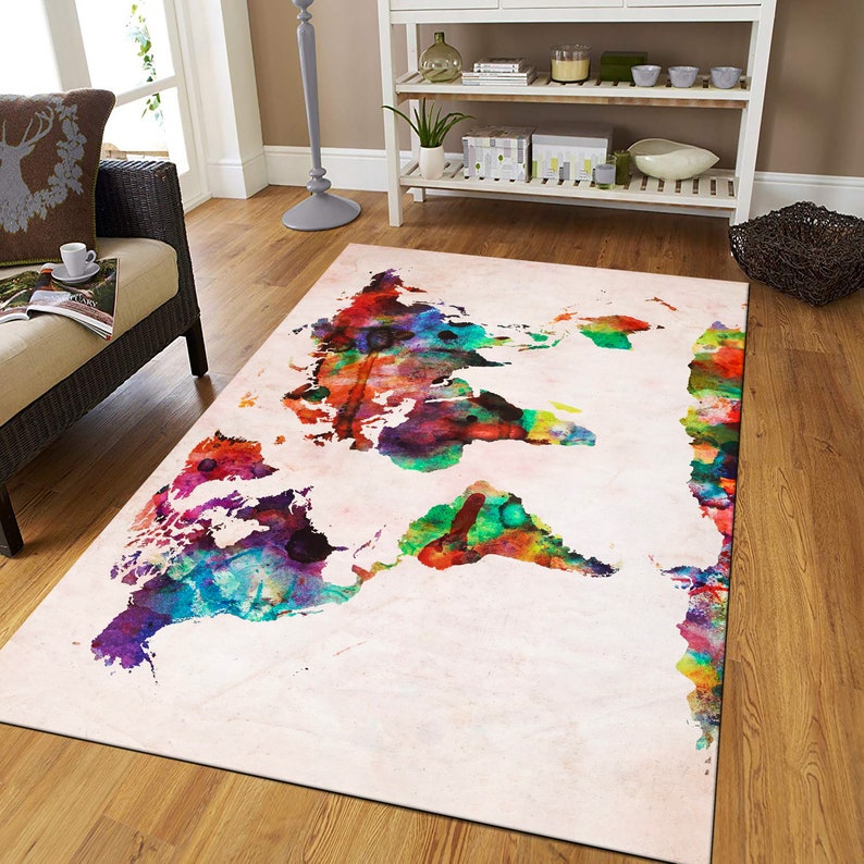Colorful World Map Rug, Map Carpet, Modern Rug, Design Rug, Modern Rug ...