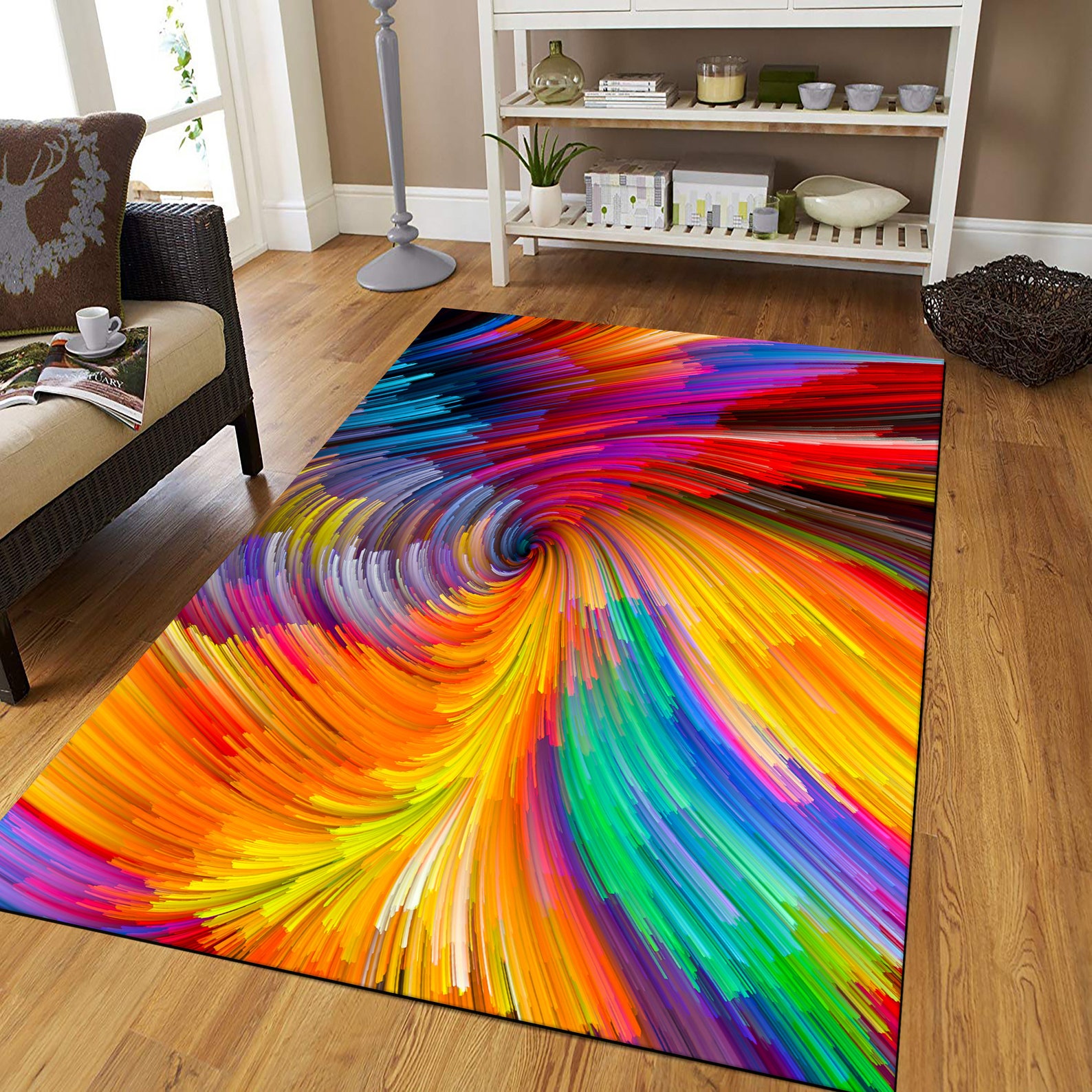 Abstract Watercolor Rug, Colorful Swirl Design, Non-slip Cotton Base - Etsy