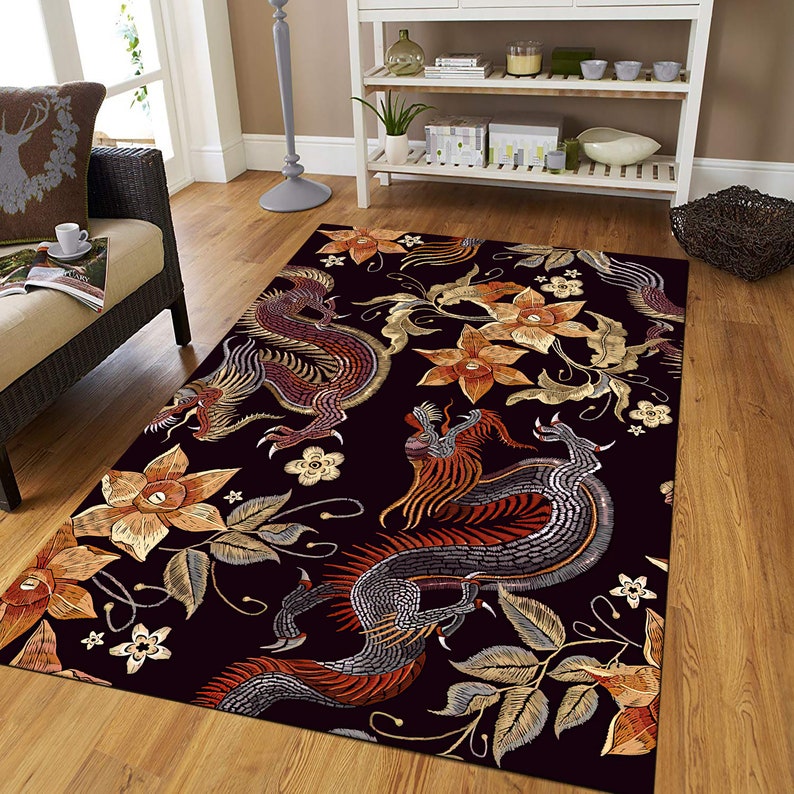 Japanese Rug Cool Rug Asian Dragon Pattern Rug Dragon Rug - Etsy