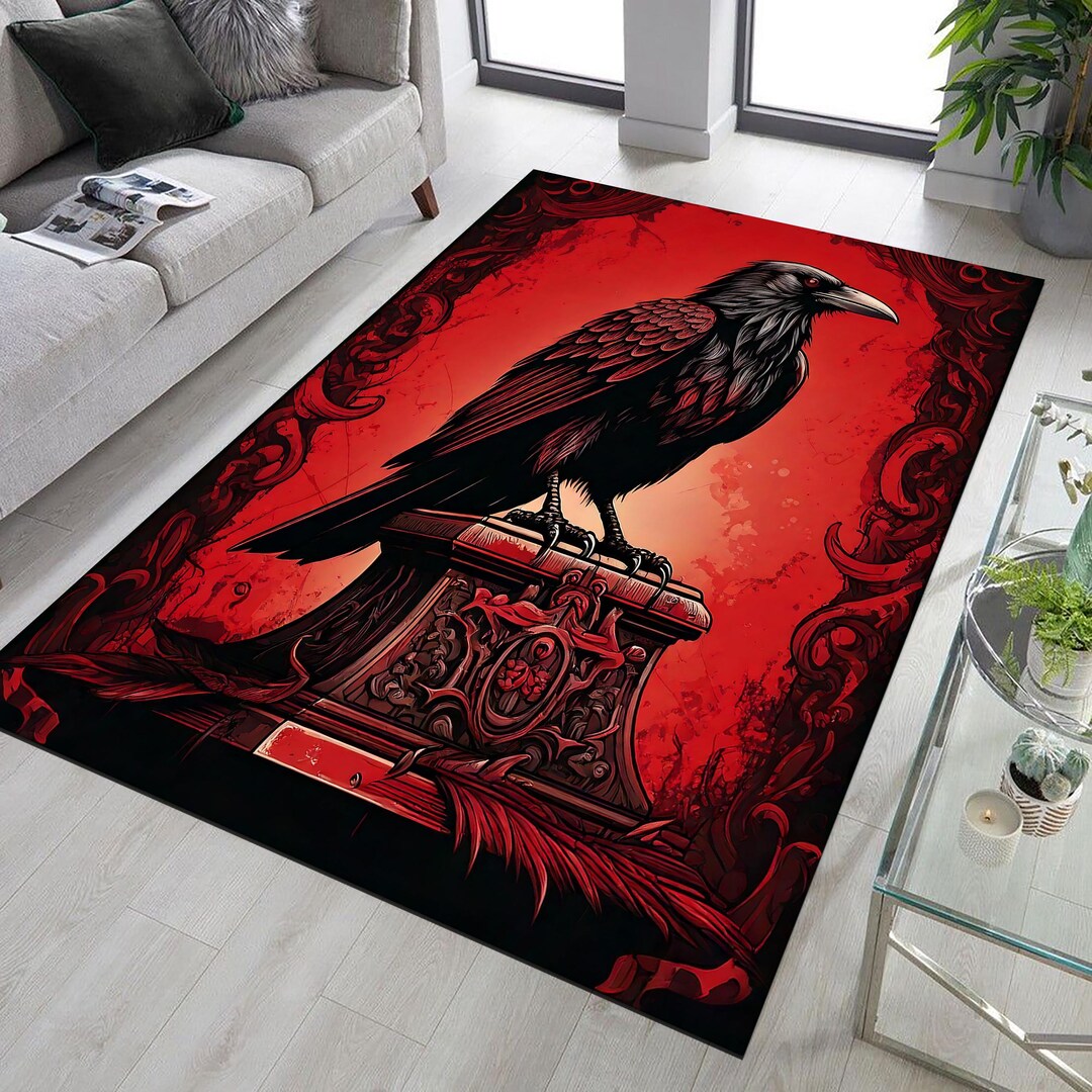 Gothic Raven Rug, Goth Crow Rug With Ankh and Pentagram Symbols, Gothic ...