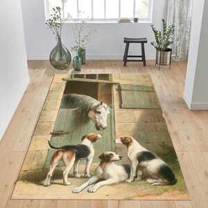 Horse and Dogs Rug, Cute Animal Rug, Farm Rug, Dog Theme Rug, Horse ...