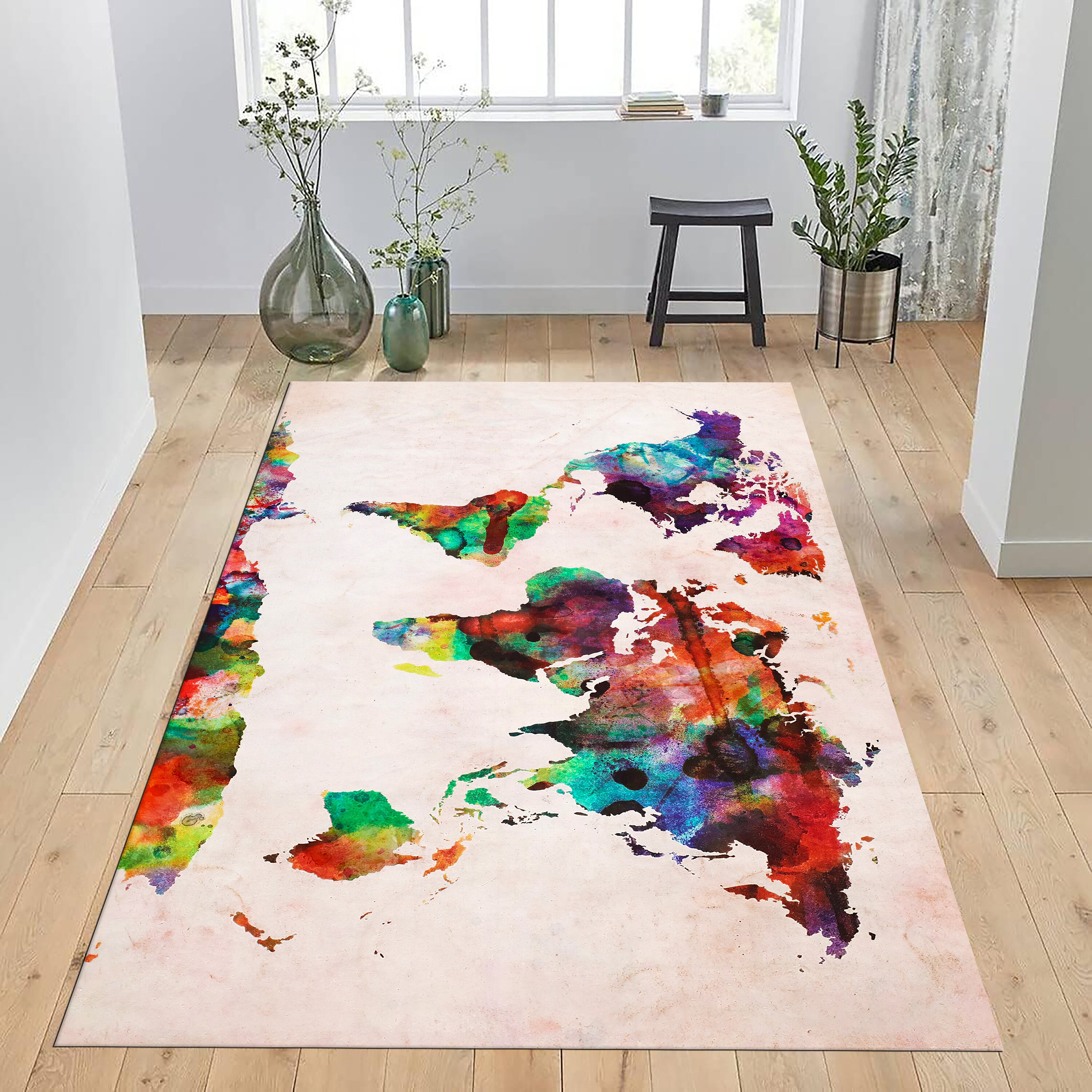 Colorful World Map Rug, Map Carpet, Modern Rug, Design Rug, Modern Rug ...