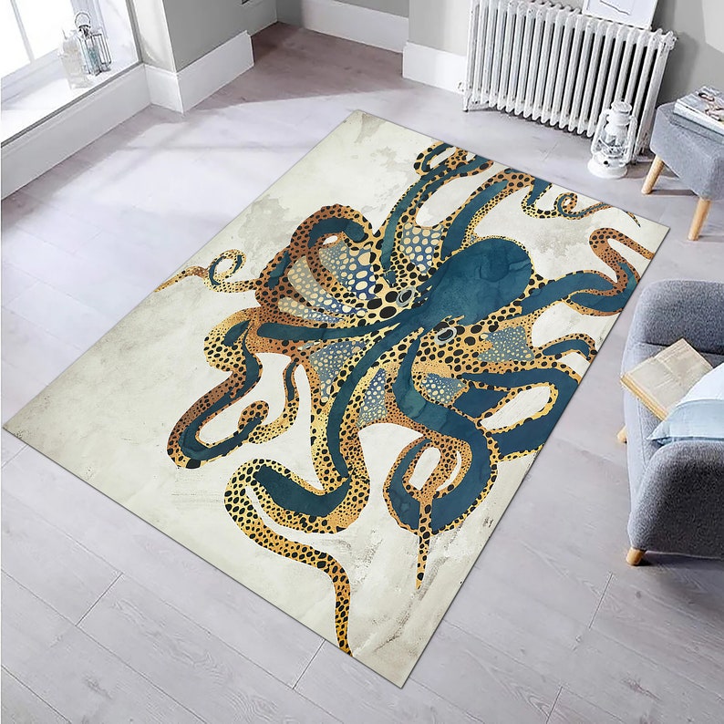 Octopus Rug, Animal Rug, Patterned Printing Rug, Patterned Rug, Modern ...