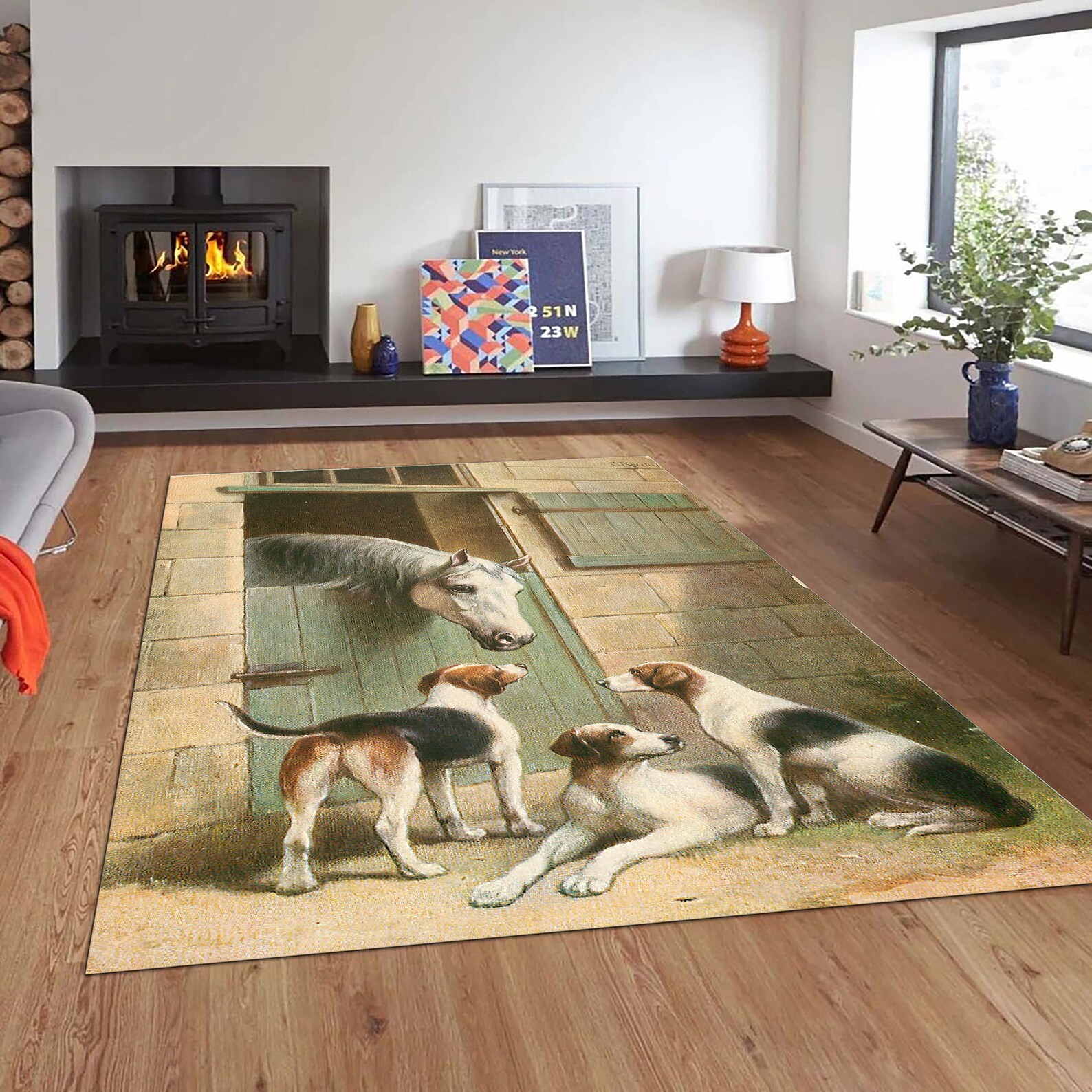 Horse and Dogs Rug, Cute Animal Rug, Farm Rug, Dog Theme Rug, Horse ...