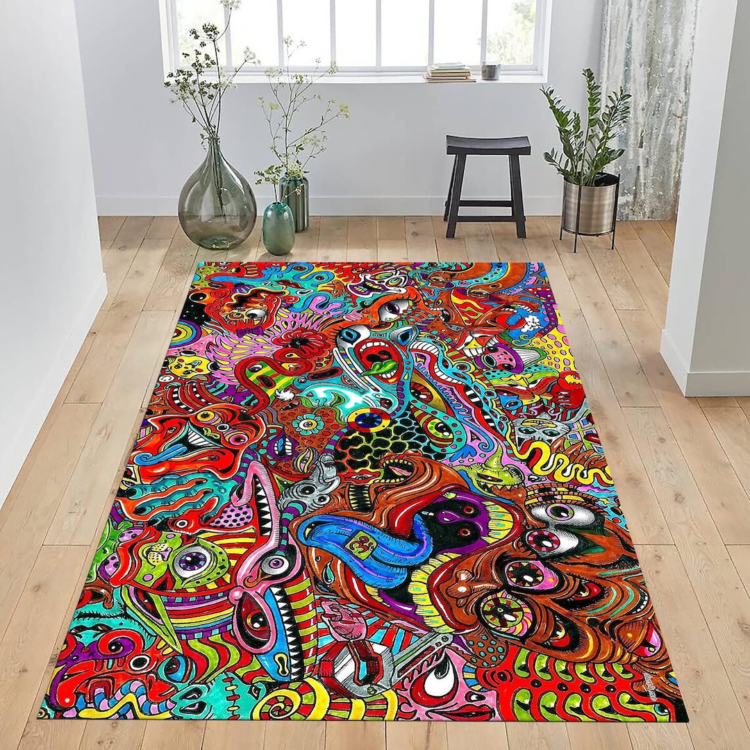 Psychedelic Tapestry Rug, Trippy Tapestries Art Rug, Abstract Art Rug ...