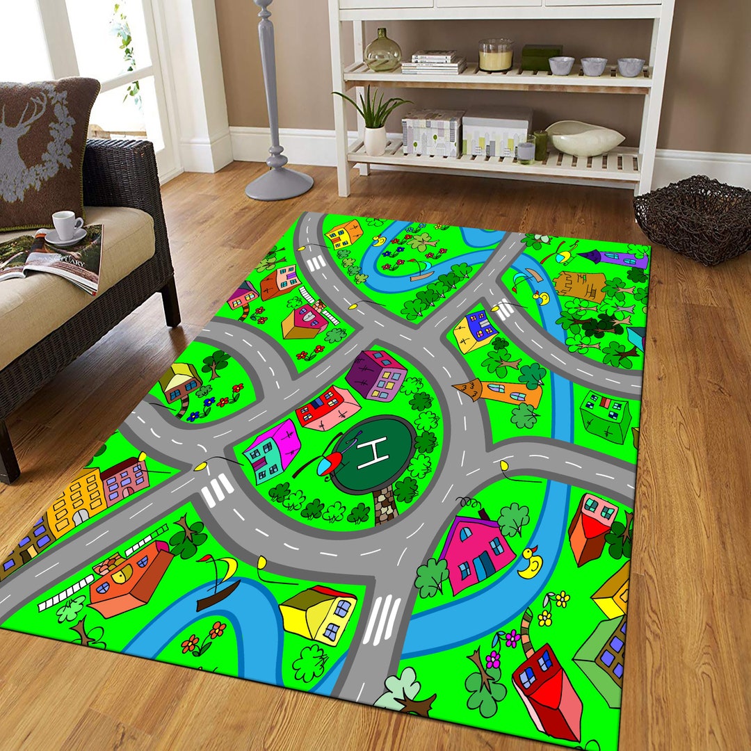 City Road Map Rug, Play Room Carpet, Activity Mat, Nursery Decor, Kids ...