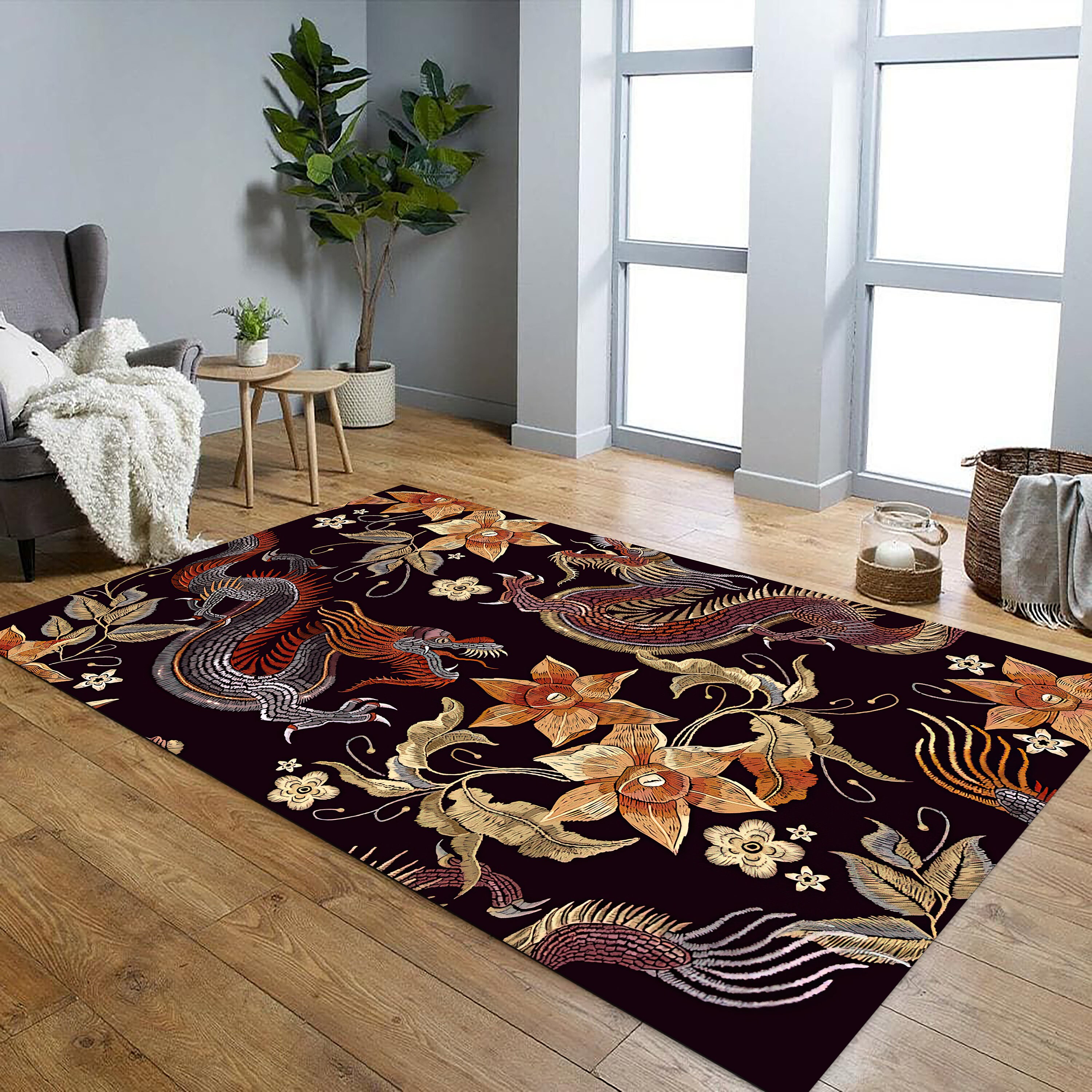 Japanese Rug Cool Rug Asian Dragon Pattern Rug Dragon Rug - Etsy