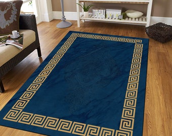 Black and Gold Ancient Greek Wave Rug, Greek Mythology, Modern Rug ...