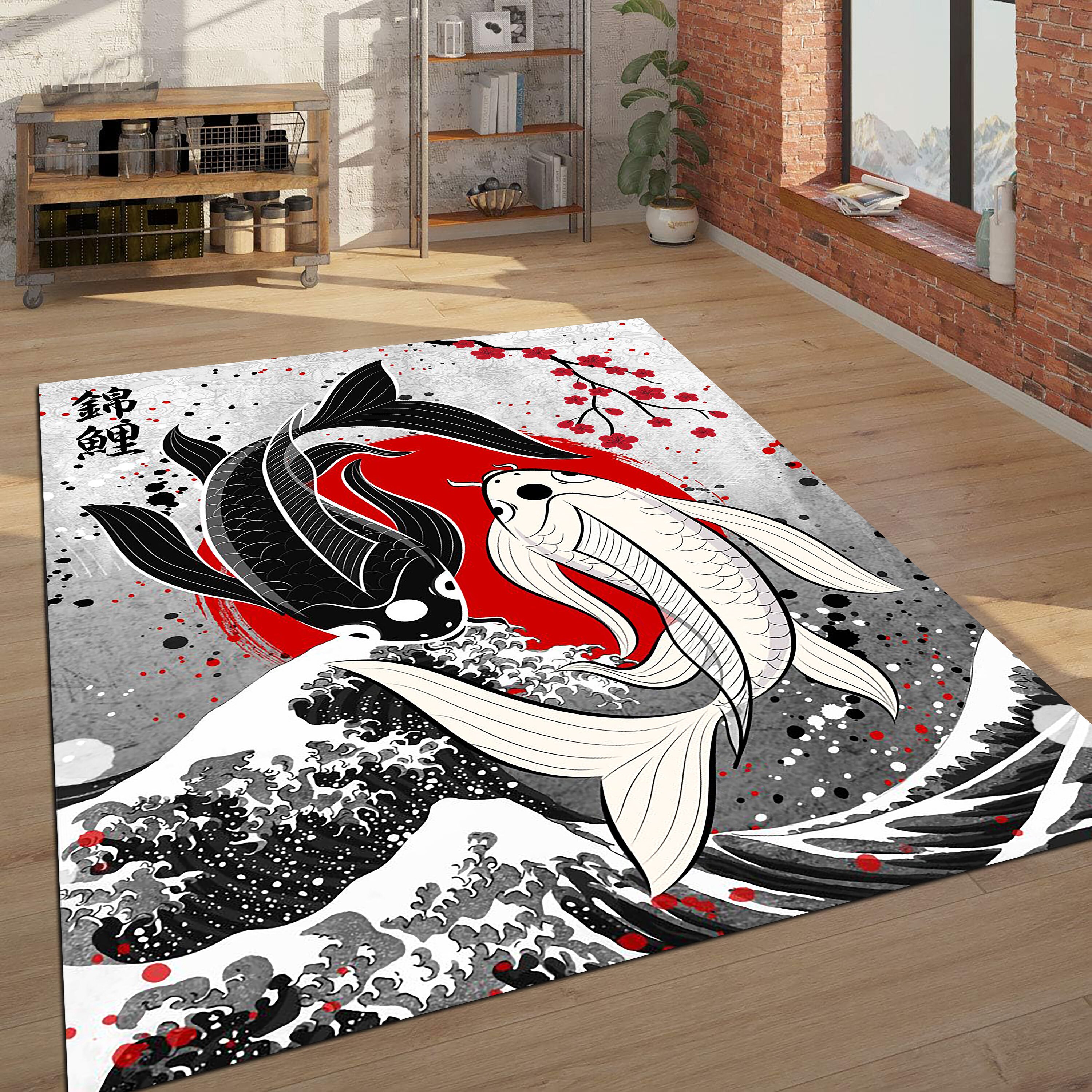 Yin Yangkoi Fishesjapanese Rugfish Pattern Rugyin and Yang - Etsy