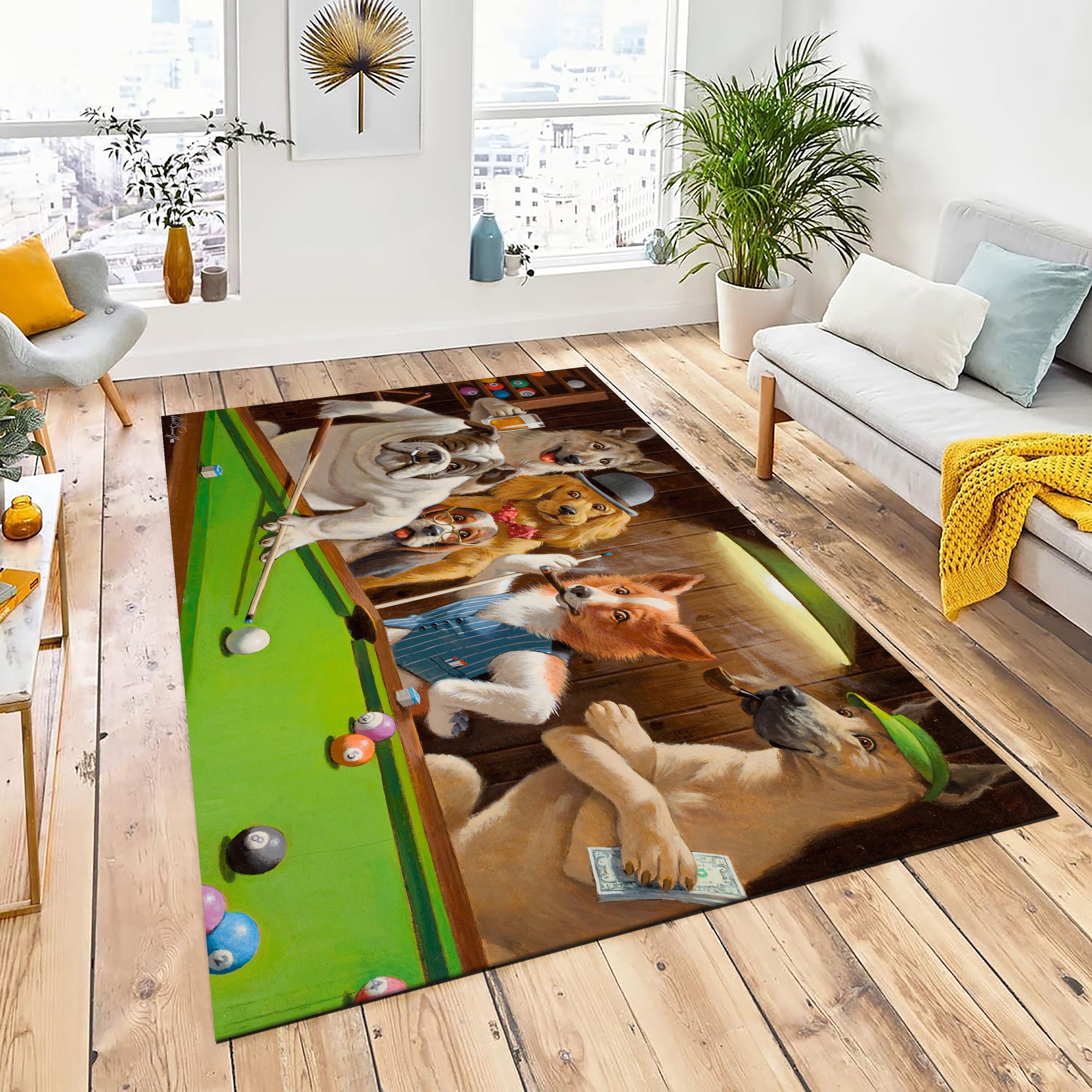 Dogs Playing Pool Rug, Bar Decor, Billiard Rug, Funny Animals Rug ...