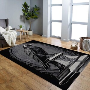Gothic Raven Rug, Goth Crow Rug With Ankh and Pentagram Symbols, Gothic ...