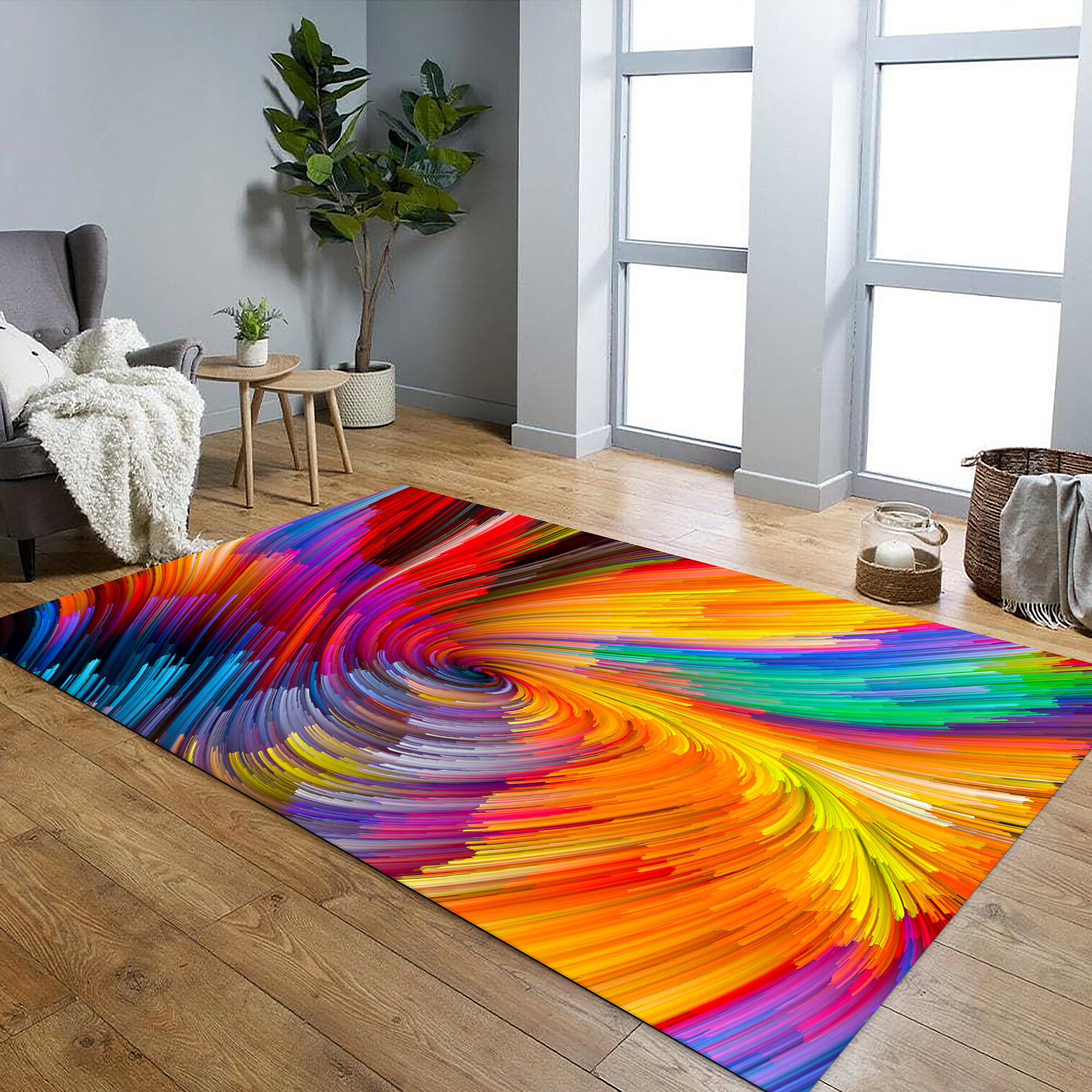 Colorful Rug, Abstract Watercolor Rug, Rainbow Carpet, Non Slip High ...