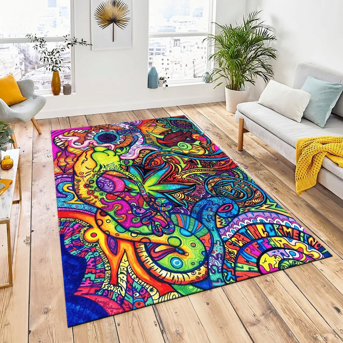 Psychedelic Tapestry Rug, Trippy Tapestries Art Rug, Modern Rugs, Anti ...