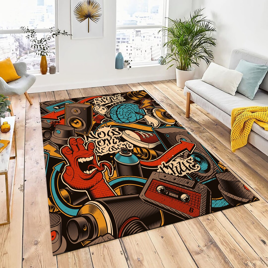 Old School Banksy Graffiti Rug, Street Rug, Non Slip Rug, Cinematic Rug ...
