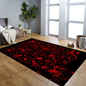 Red Gothic Witch Rug, Bat Rug, Butterfly Rug, Withcy Journal Rug ...