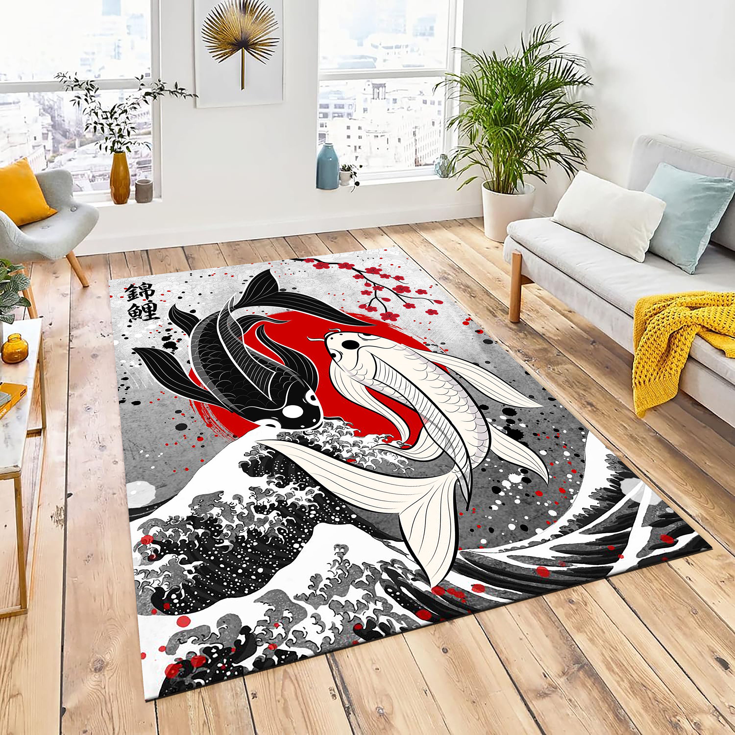 Yin Yangkoi Fishesjapanese Rugfish Pattern Rugyin and Yang - Etsy