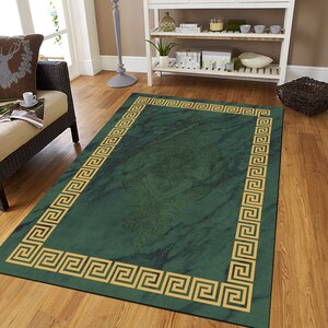 Green and Gold Ancient Greek Wave Rug, Greek Mythology, Modern Rug ...