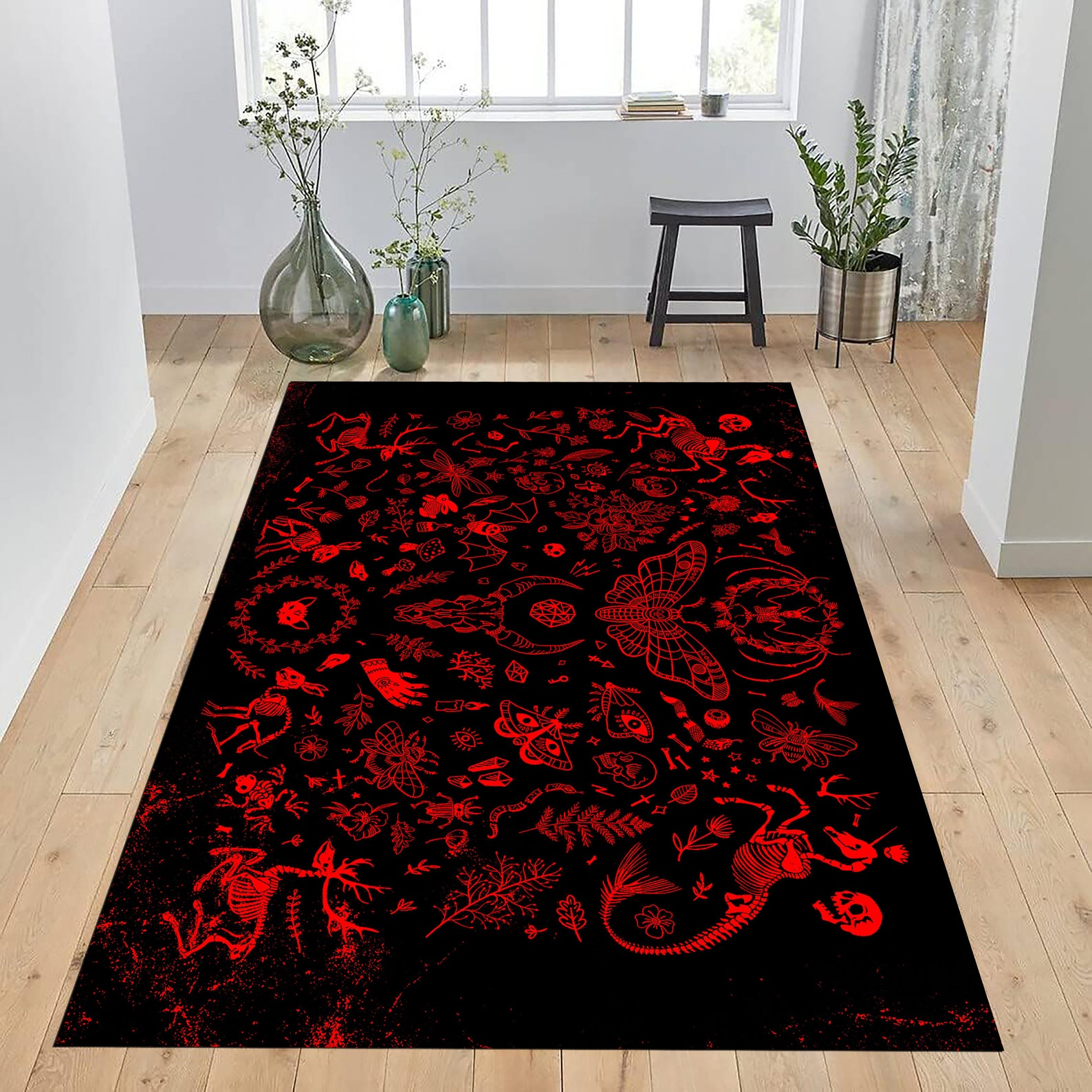Red Gothic Rug, Halloween Witchy Design, Cotton Base - Etsy