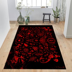 Red Gothic Witch Rug, Bat Rug, Butterfly Rug, Withcy Journal Rug ...