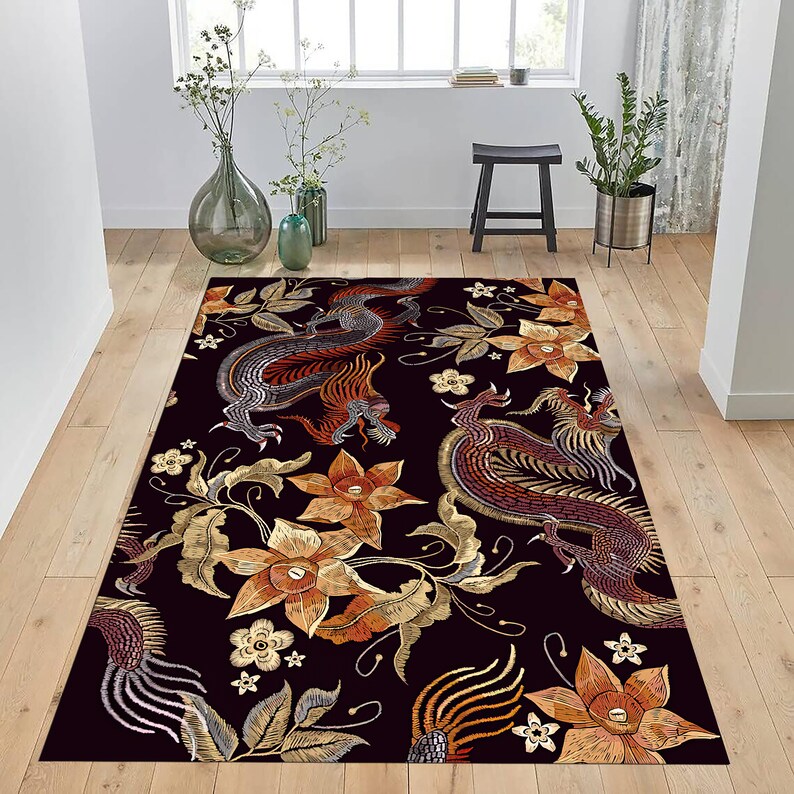 Japanese Rug Cool Rug Asian Dragon Pattern Rug Dragon Rug - Etsy