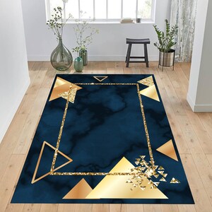 Blue and Gold Marble Texture Rug, Lxuury Home Decor, Modern Rug ...