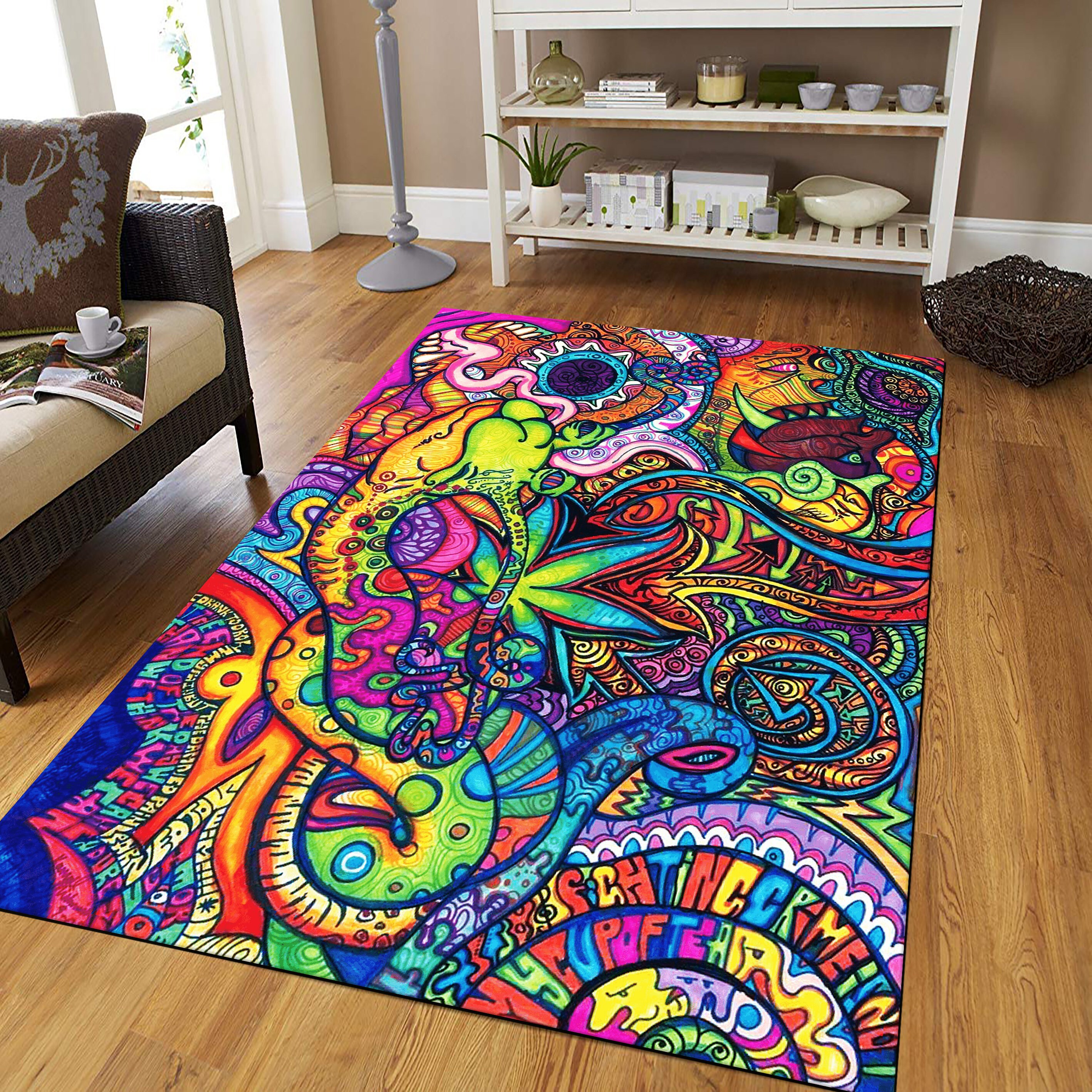 Psychedelic Tapestry Rug, Trippy Tapestries Art Rug, Modern Rugs, Anti ...