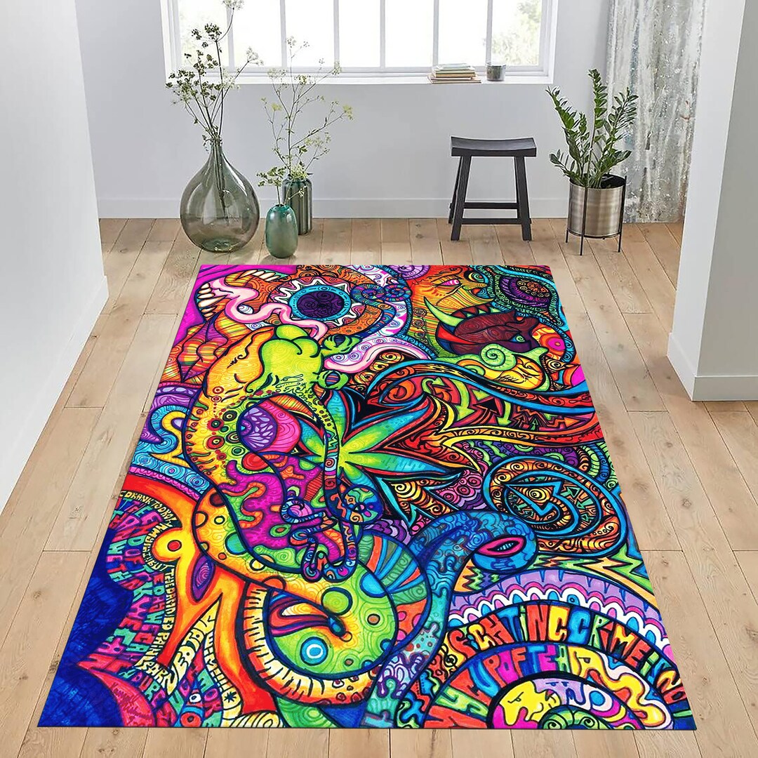 Psychedelic Tapestry Rug, Trippy Tapestries Art Rug, Modern Rugs, Anti ...