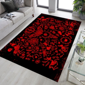 Red Gothic Witch Rug, Bat Rug, Butterfly Rug, Withcy Journal Rug ...