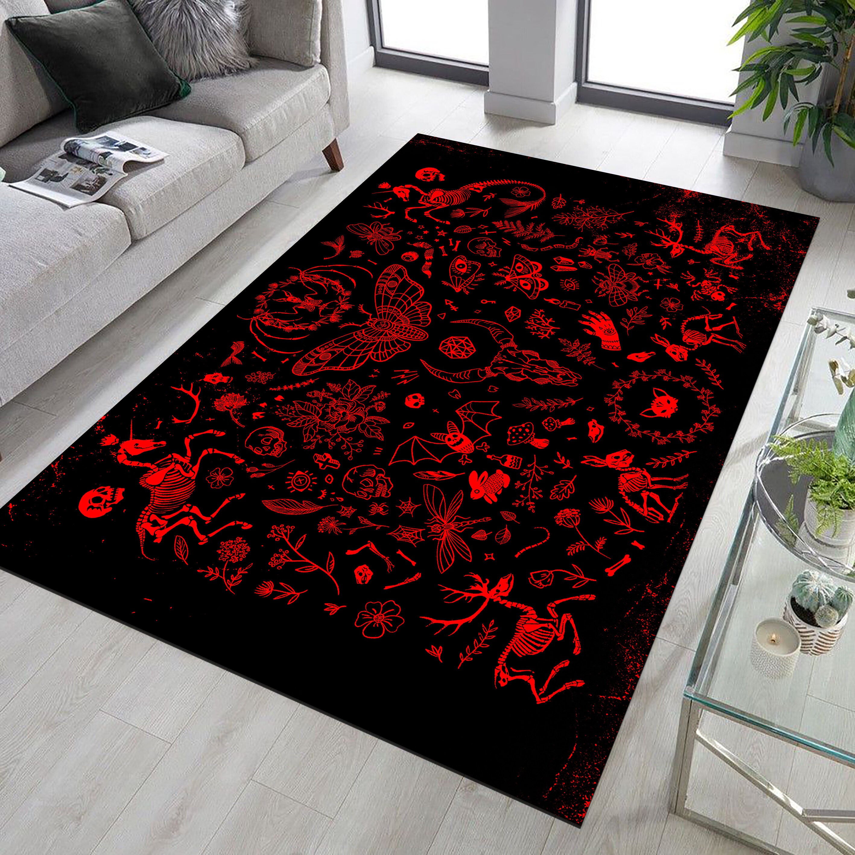 Red Gothic Rug, Halloween Witchy Design, Cotton Base - Etsy