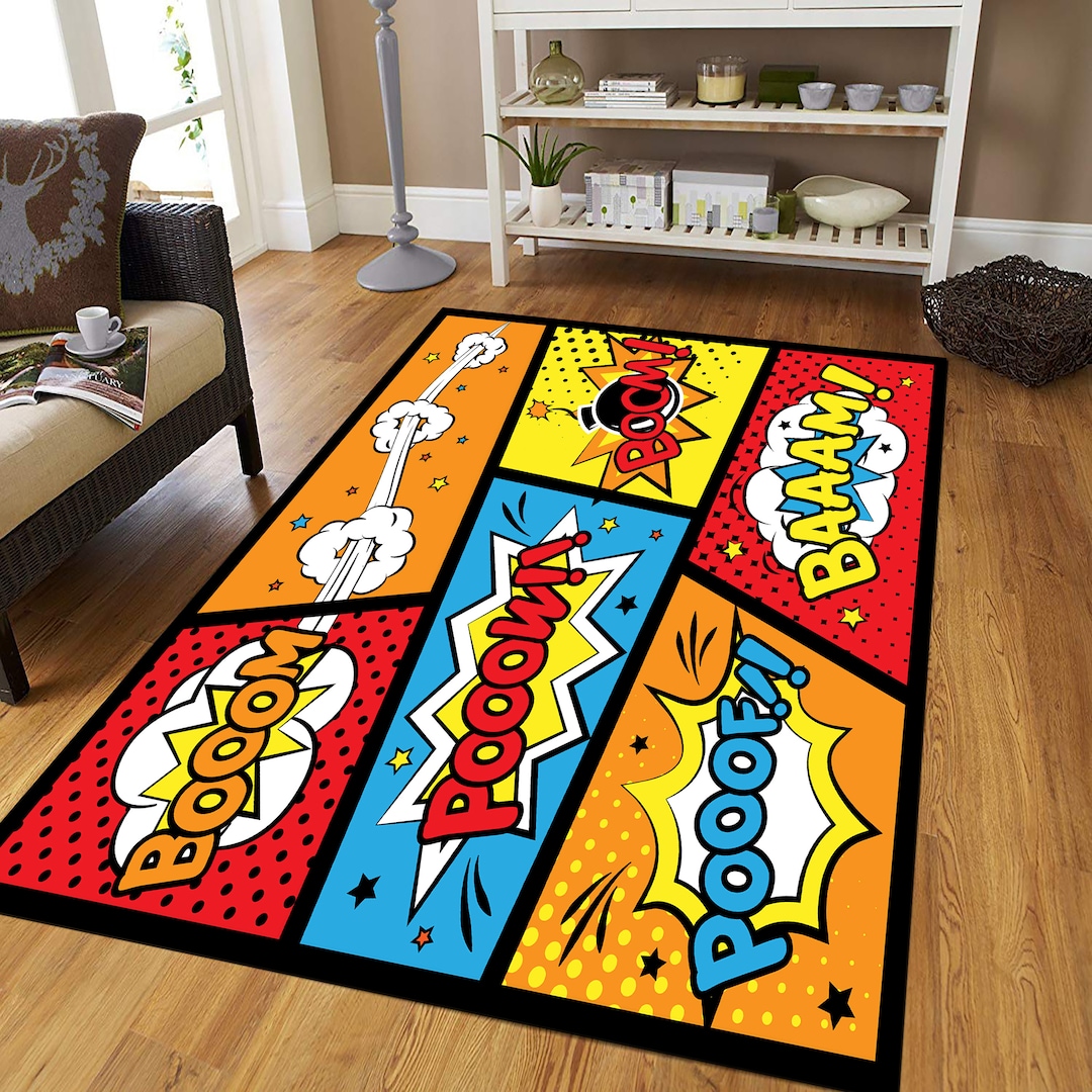 Pop Art Rug, Boom Art Rug, Comic Graffiti Rug, Colorful Art Rug, Home ...