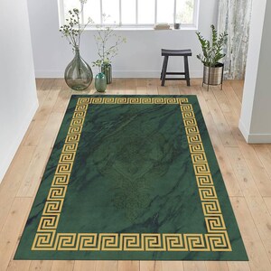 Green and Gold Ancient Greek Wave Rug, Greek Mythology, Modern Rug ...
